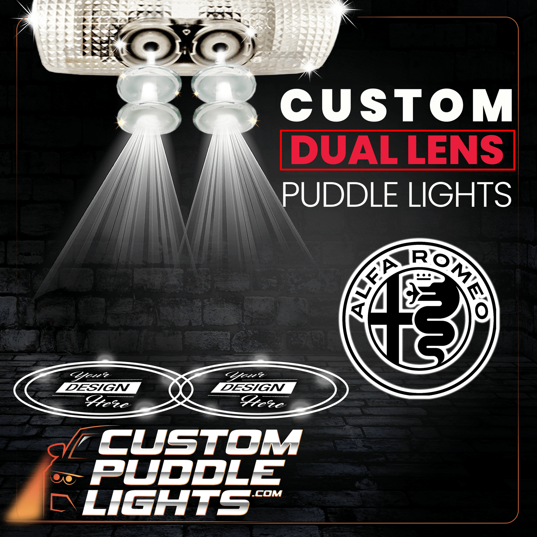 Custom Dual Lens LED Courtesy Door Projector Puddle Lights for Alfa Ro ...