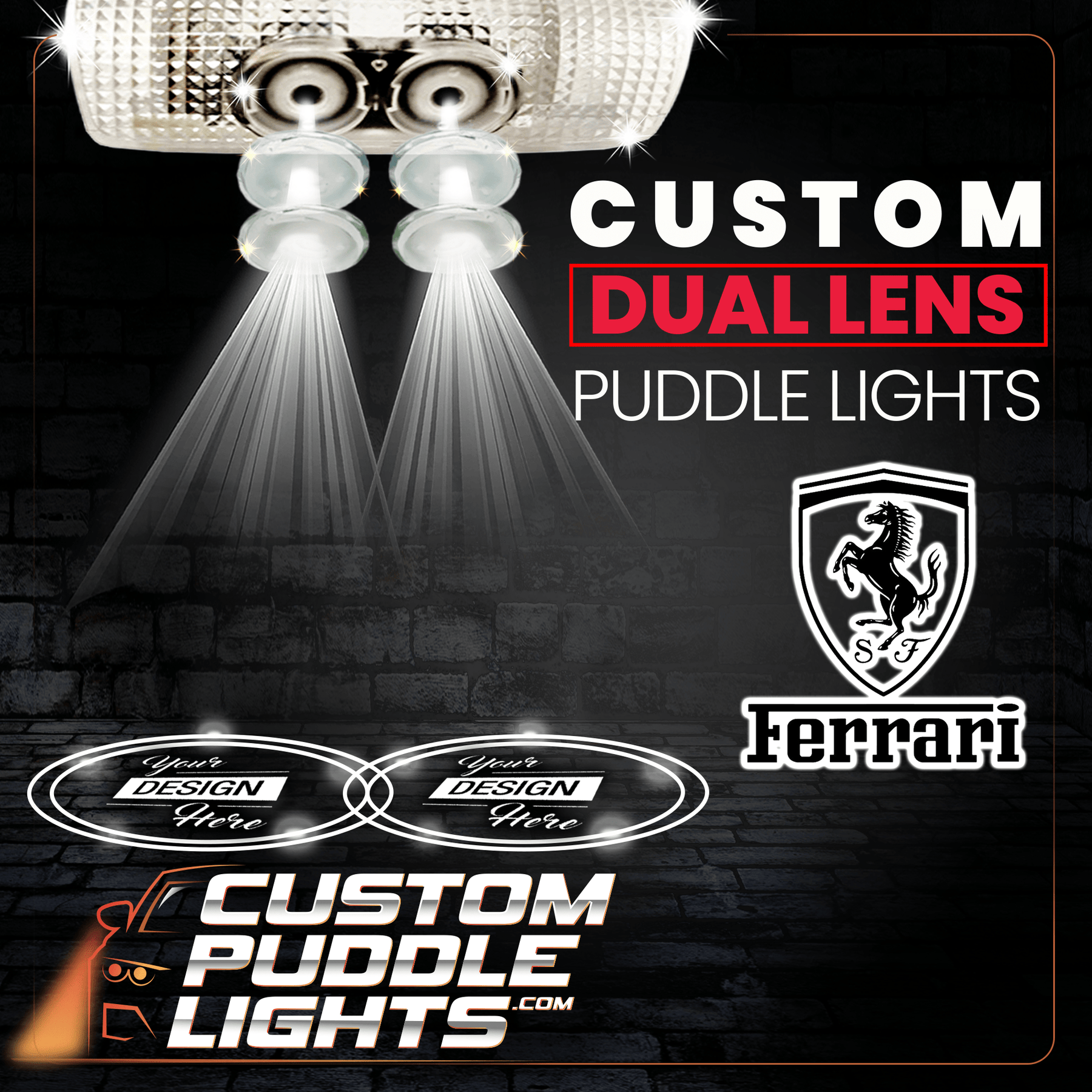 Custom Dual Lens LED Courtesy Door Projector Puddle Lights for Ferrari ...